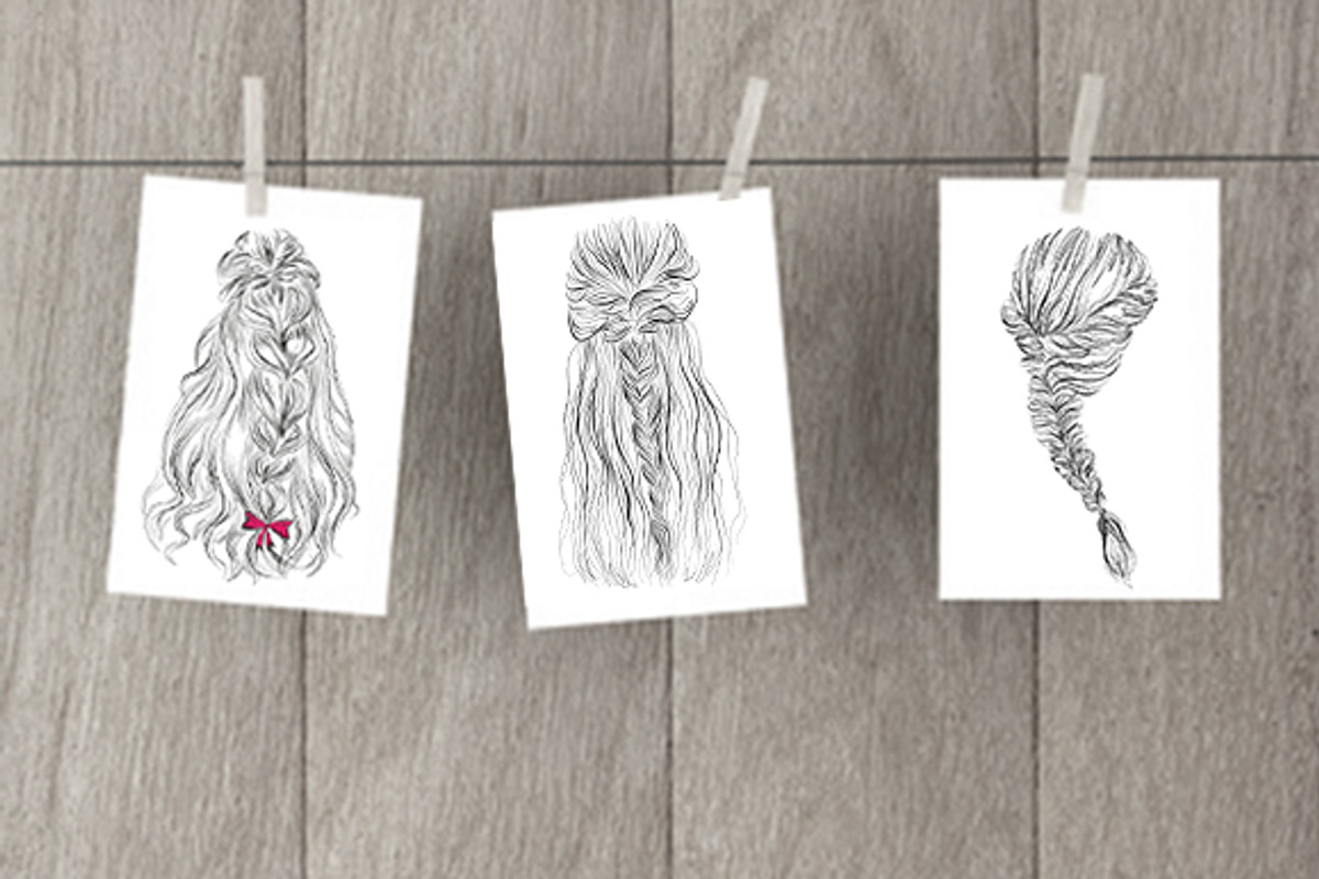 Hair styles line art drawings set, a Person Illustration by esylvia