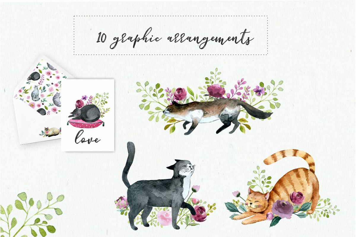 Spring cats - graphic set, an Animal Illustration by Youksy