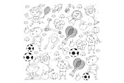 Children sport. Kids drawing. Kindergarten, school, college, preschool ...