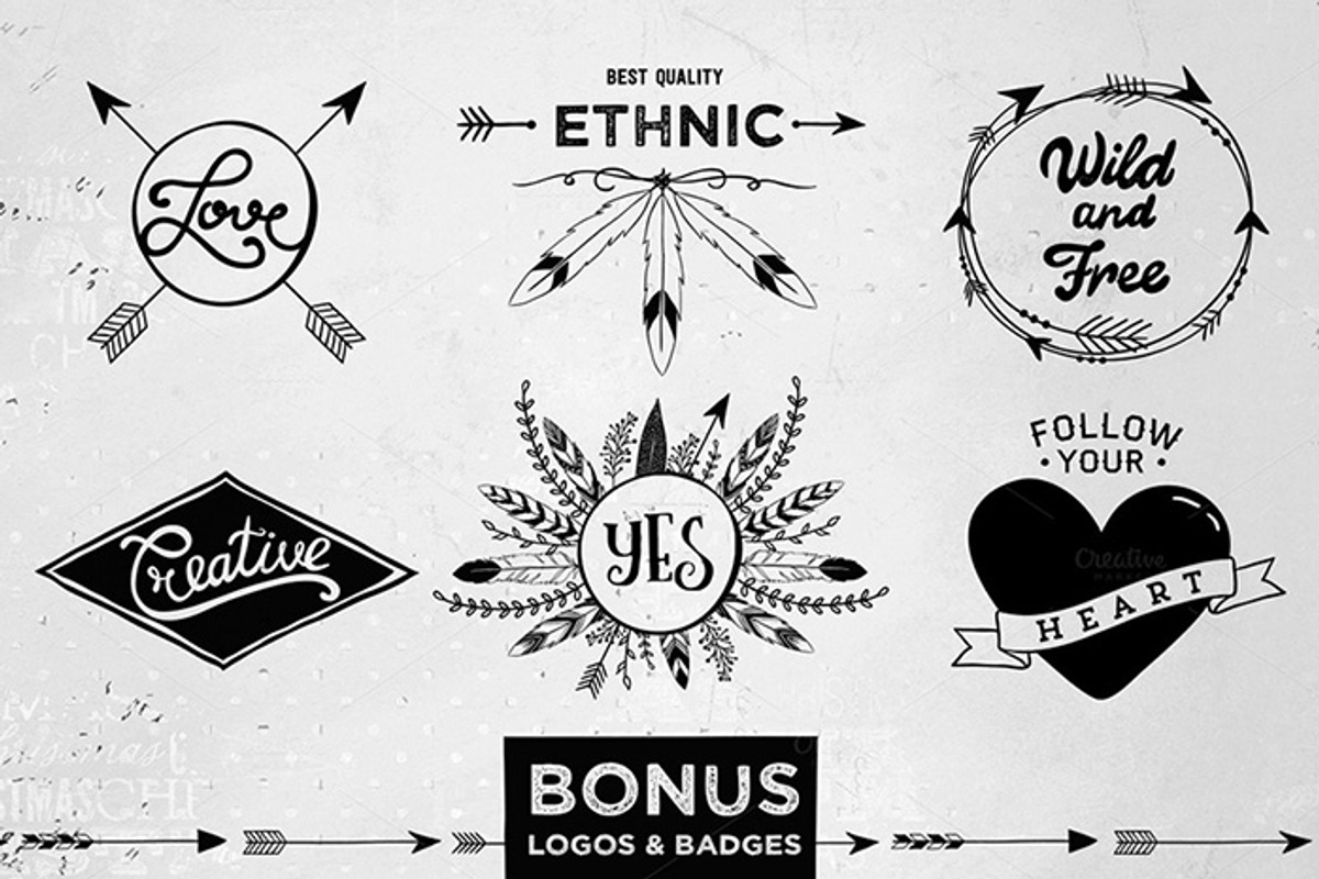 Hand drawn tribal design vector pack, an Illustration by SoNice
