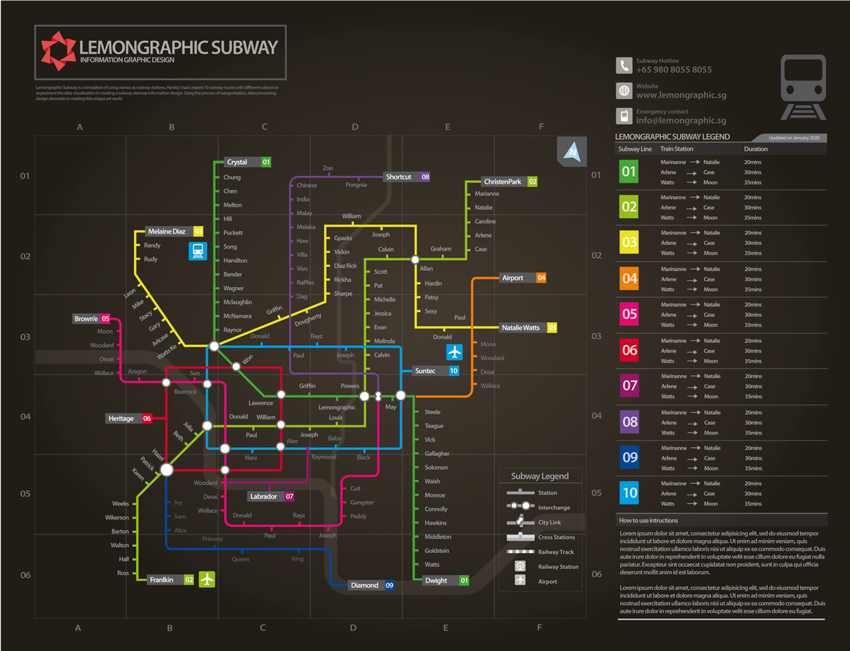 Neon subway map information design, an Illustration by www.lemongraphic ...