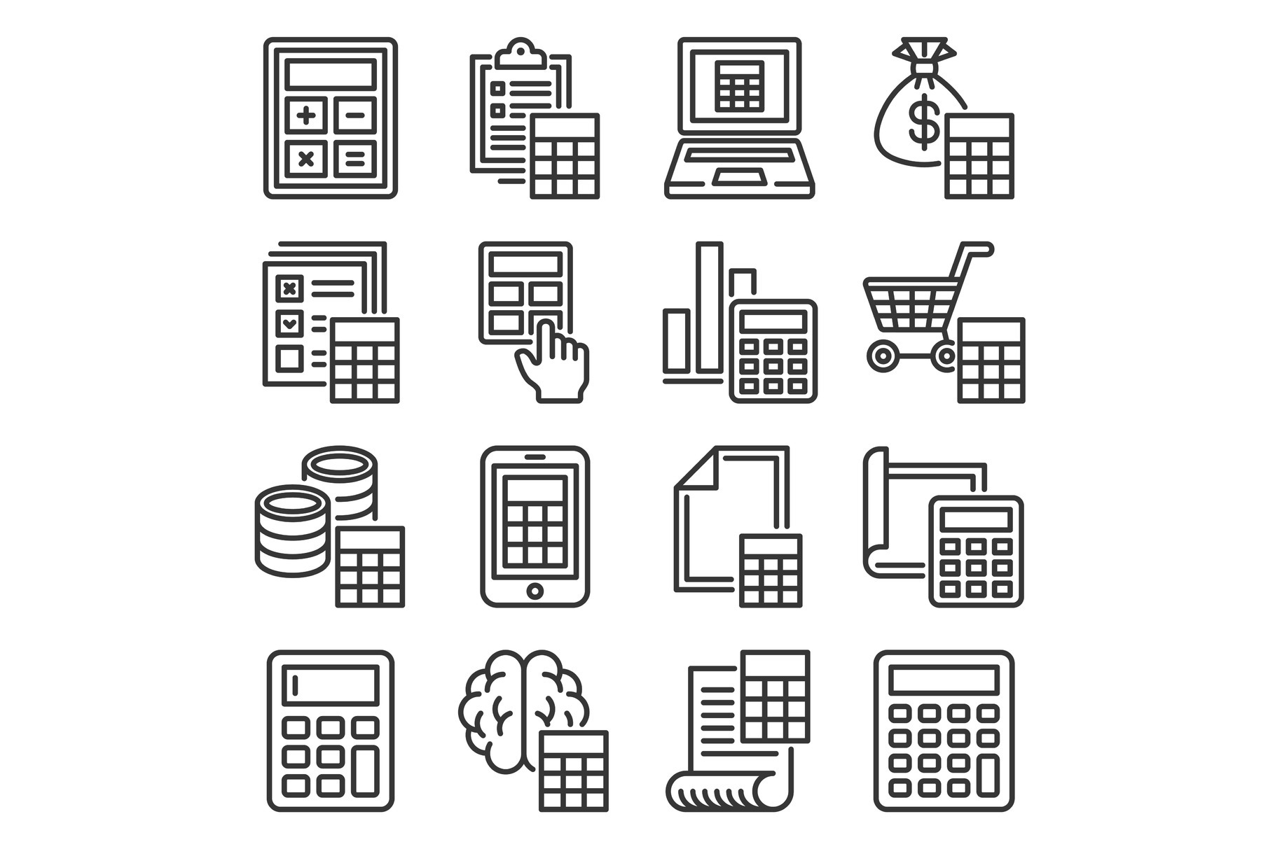 Calculator and Calculation Icons Set, an Education Illustration by ...