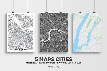 5 maps of USA cities, a Decorative Illustration by MaximGertsen