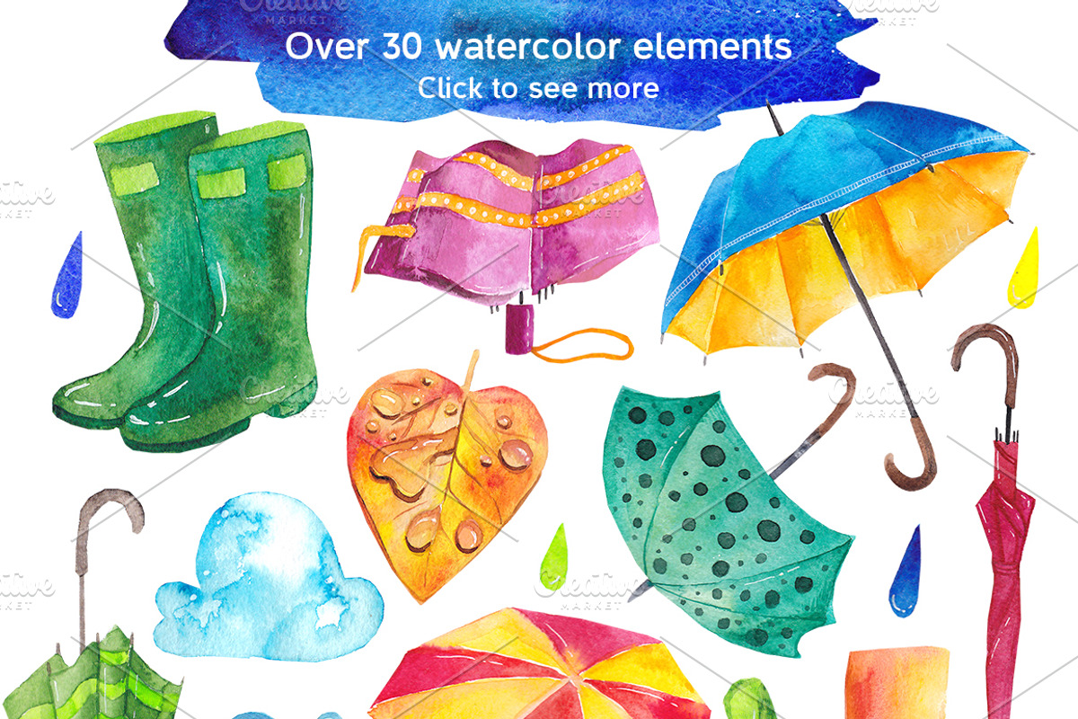 Rainy day - watercolor bundle, a Decorative Illustration by Beauty Drops