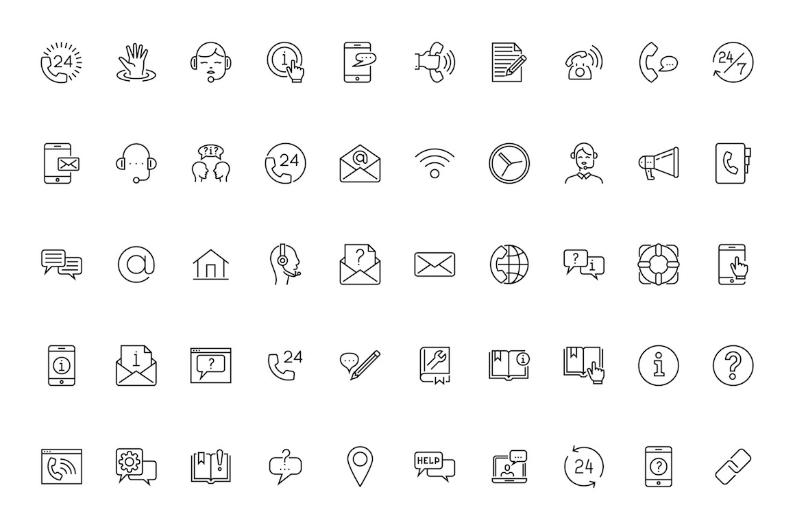 Set of Help, Support and Contact Us, an Outline Icon by Oleksii