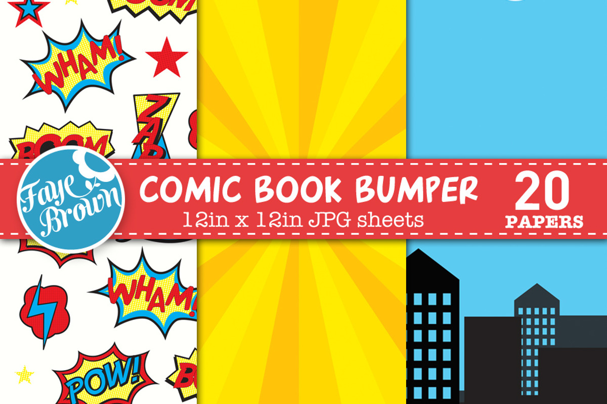 Comic book digital scrapbook paper, a Pattern Graphic by Faye Brown Designs