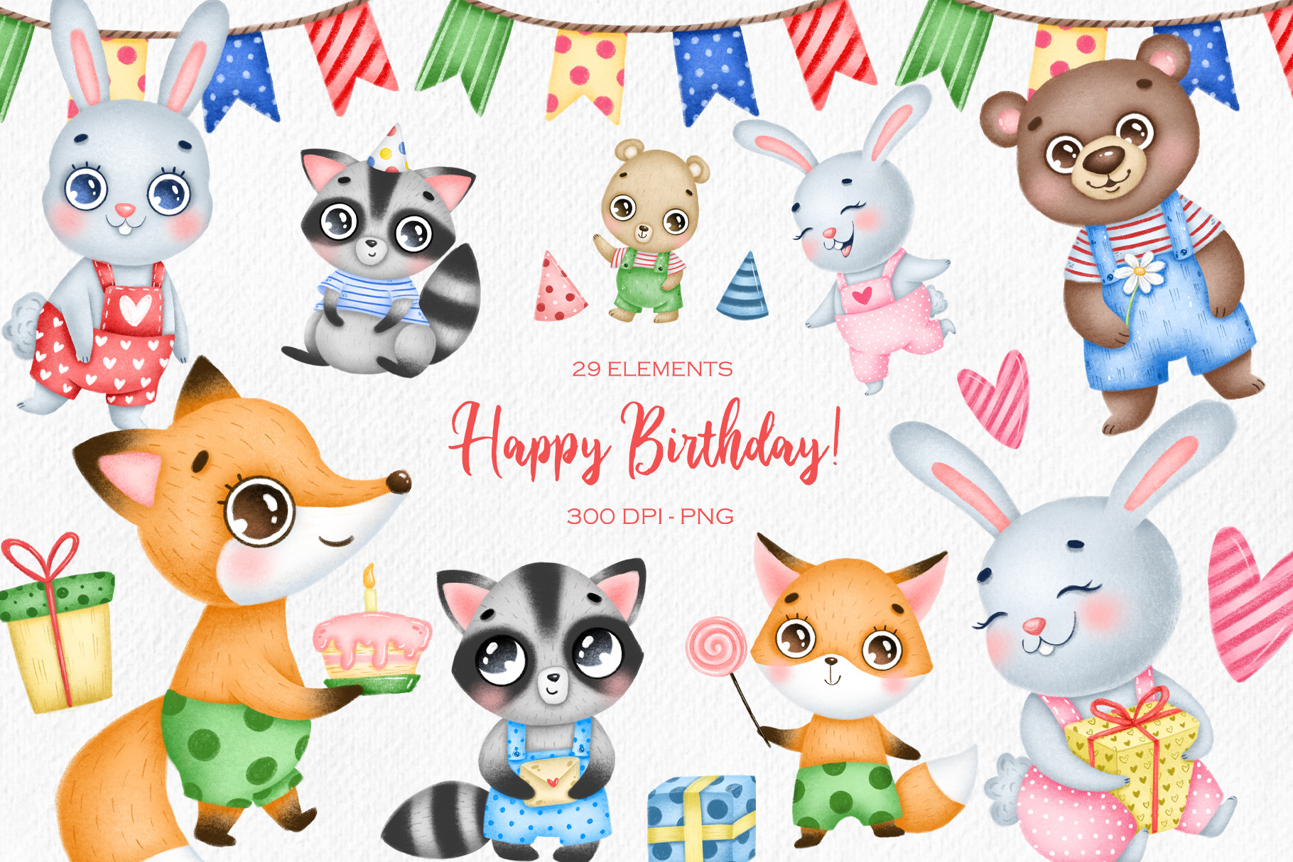 Animals Birthday Party Clipart, an Animal Illustration by BonbonnyDesigns