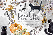Autumn Halloween clipart with pumpkins