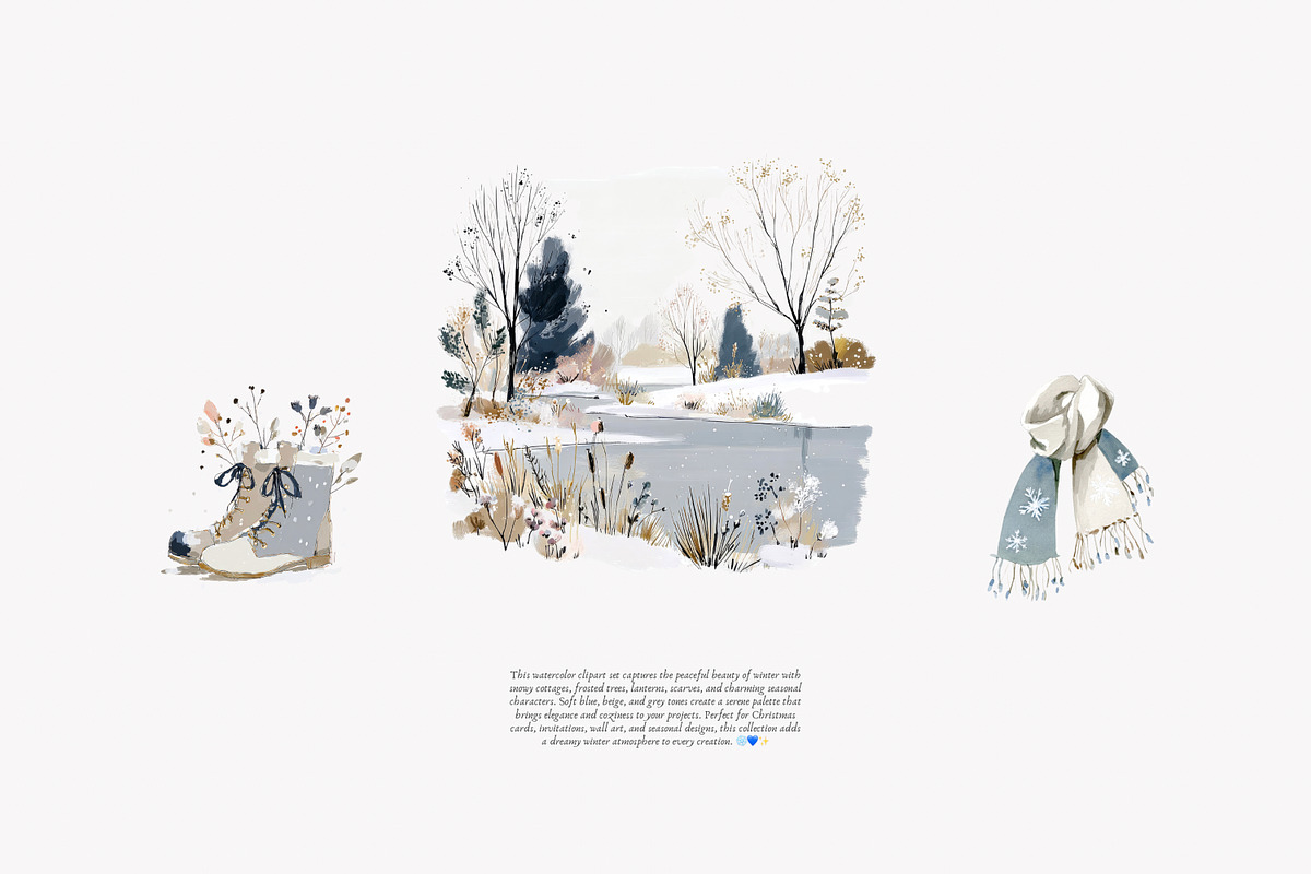 watercolor winter clipart set, a Decorative Illustration by Patishop Art