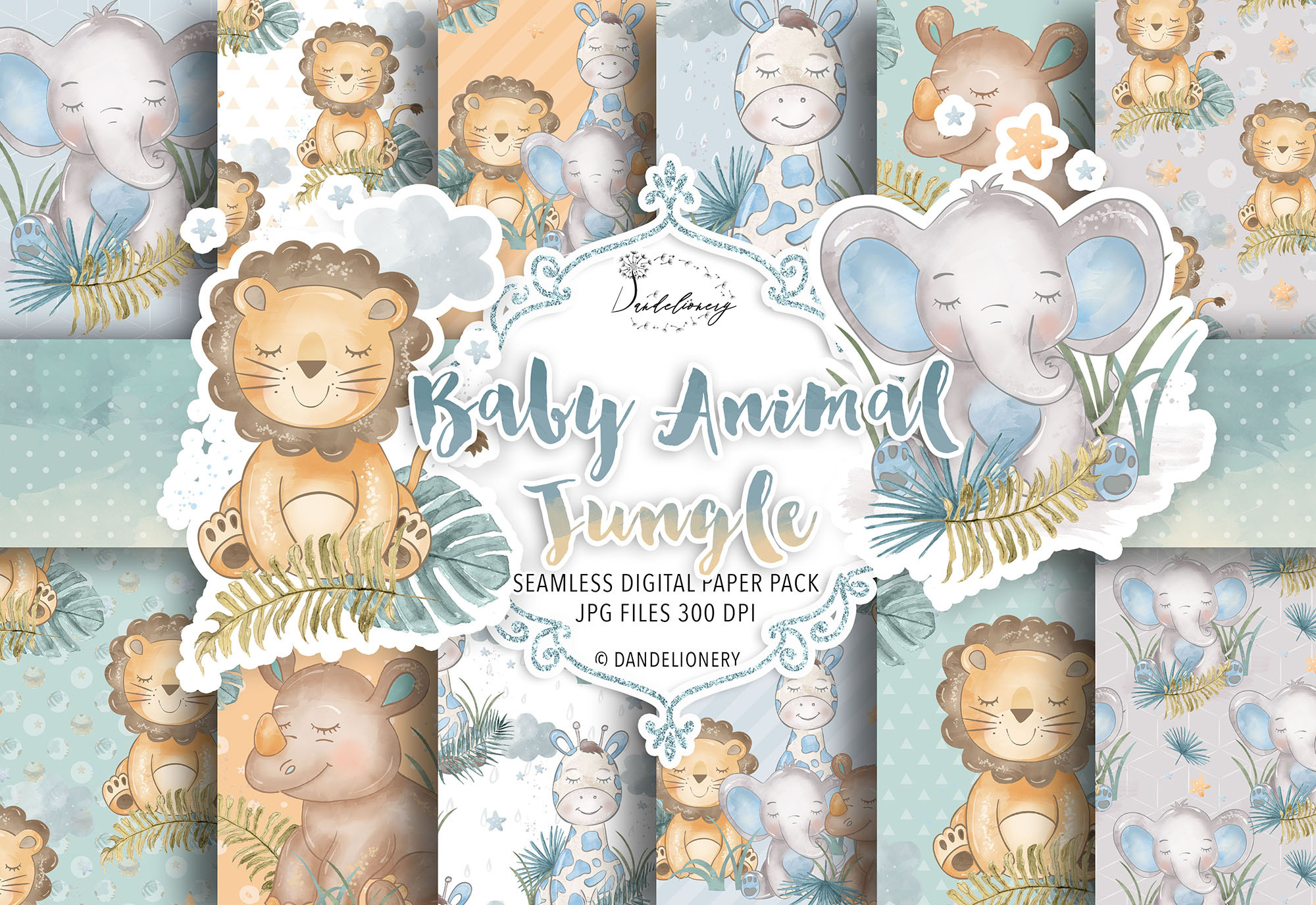 Baby Animal Jungle digital papers, a Pattern Graphic by designloverstudio
