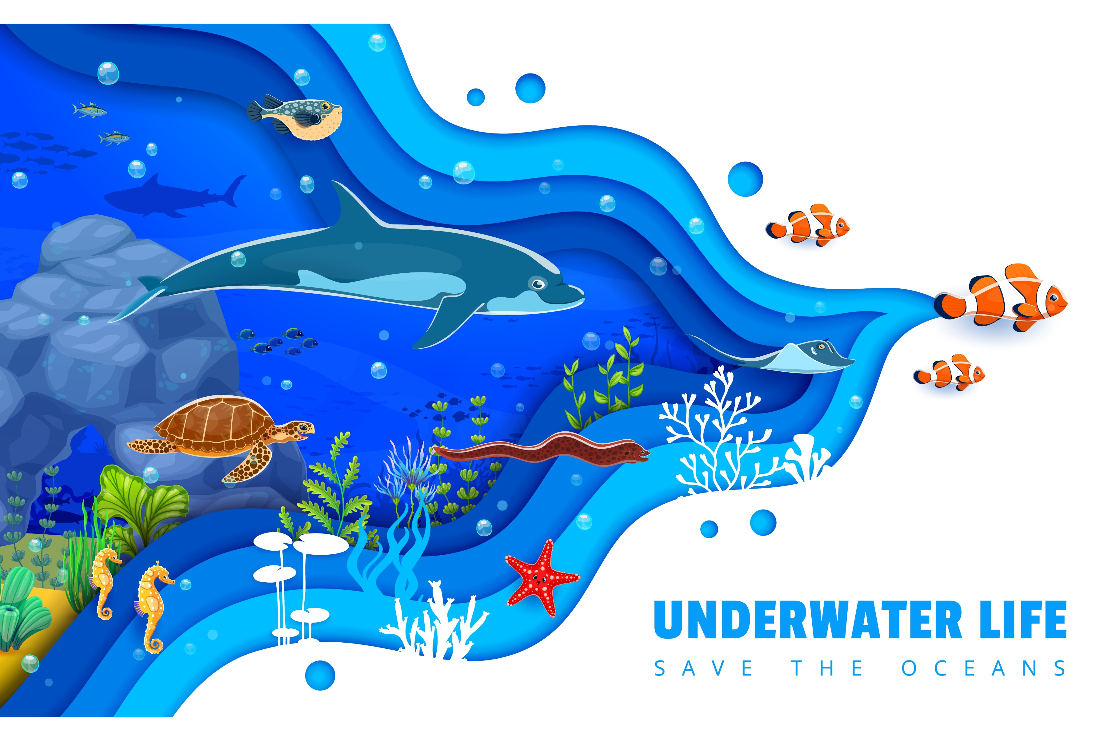 Paper cut sea underwater, an Animal Illustration by Vector Tradition