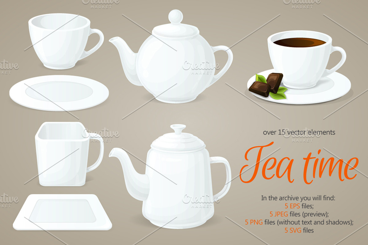 Tea Time Realistic Set, a Decorative Illustration by Macrovector ...