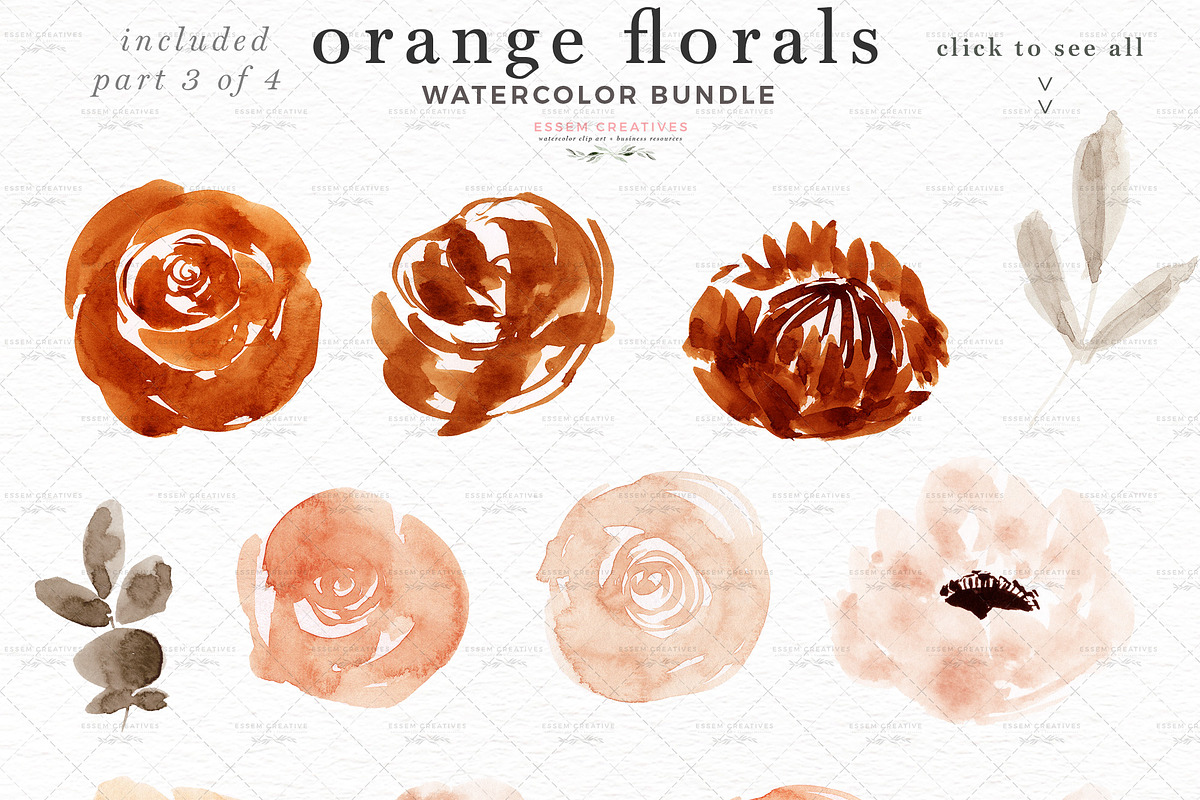 Watercolor Orange Flowers Clipart, an Illustration by Essem Creatives