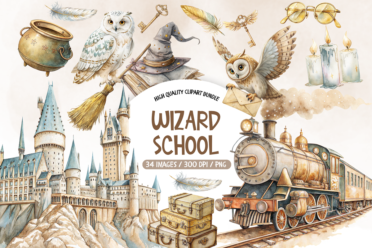 Wizard School Clipart Bundle, an Illustration by TatiMockup