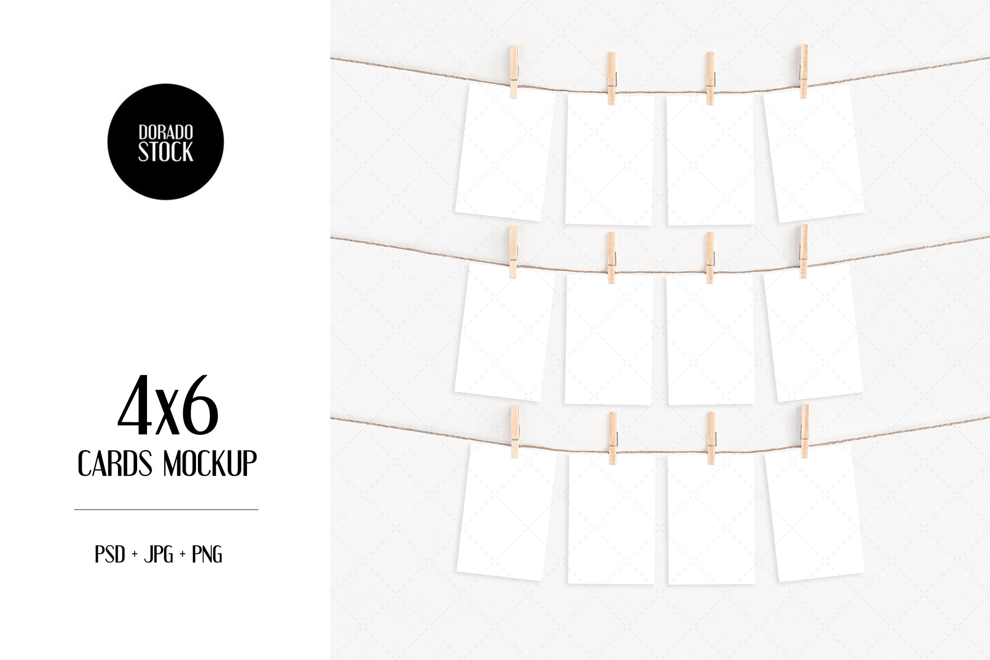 4x6 cards mockups with clothespins, a Print Template by Dorado Stock