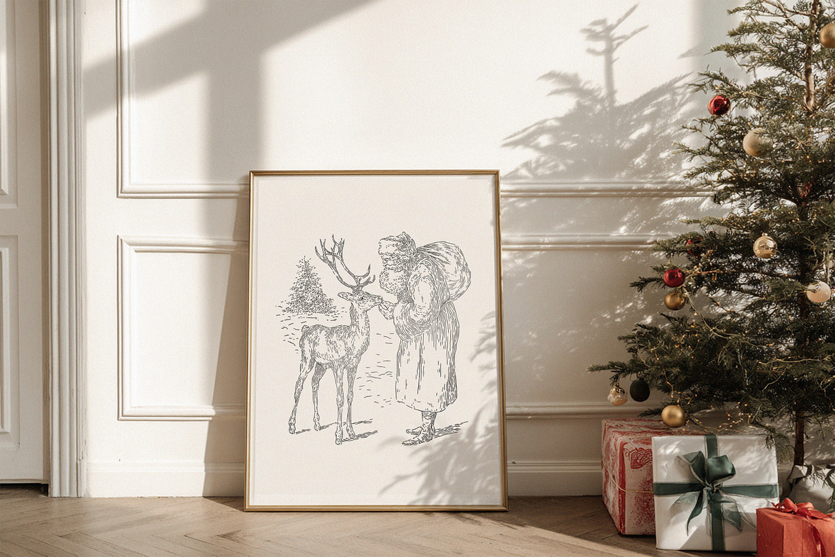 Christmas Melodies Vintage Line Art
