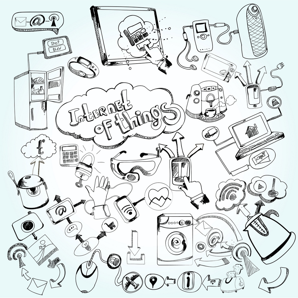 Internet of things doodle icons set, an Icon by Macrovector | Creative ...
