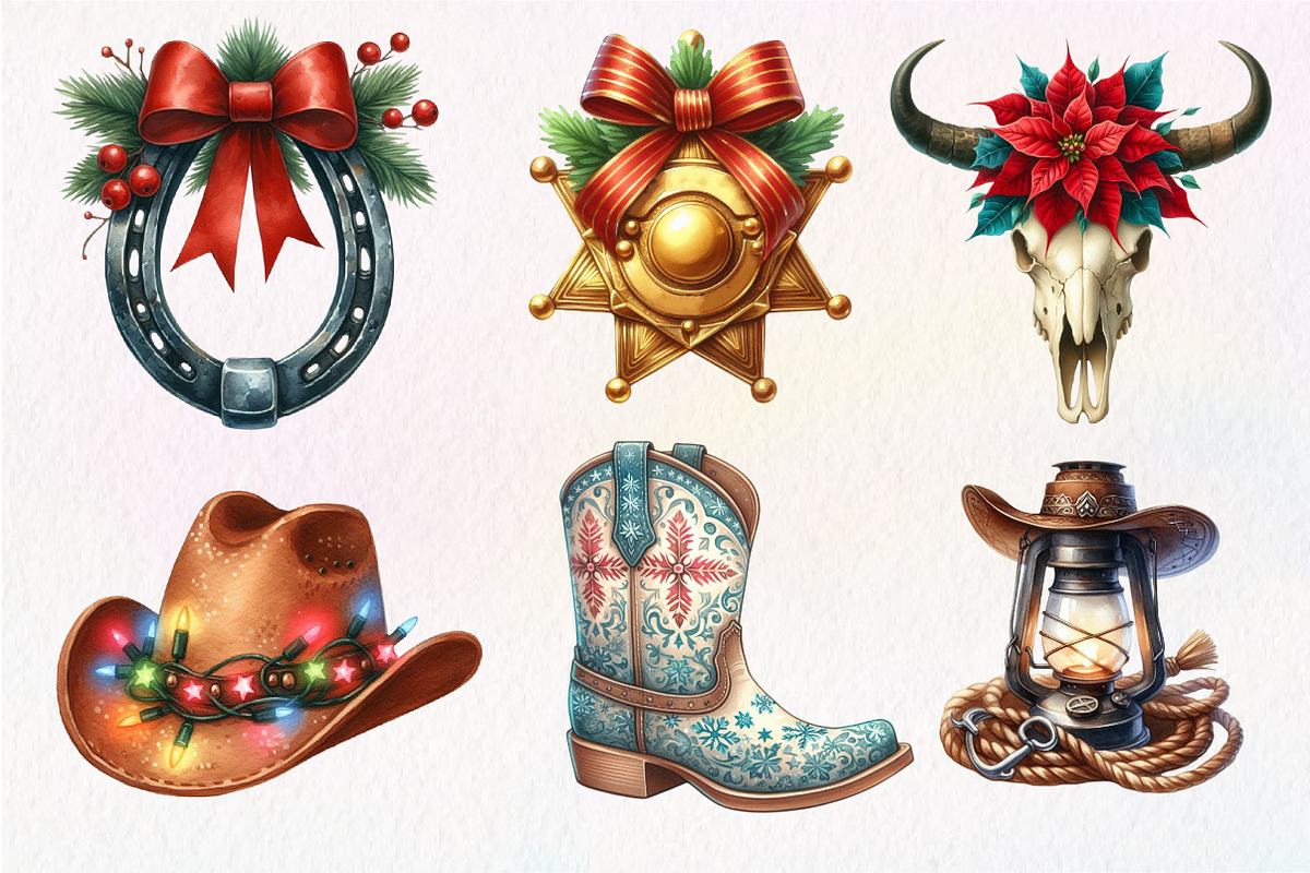 Western Cowboy Christmas Clipart, an Illustration by Dream Creation