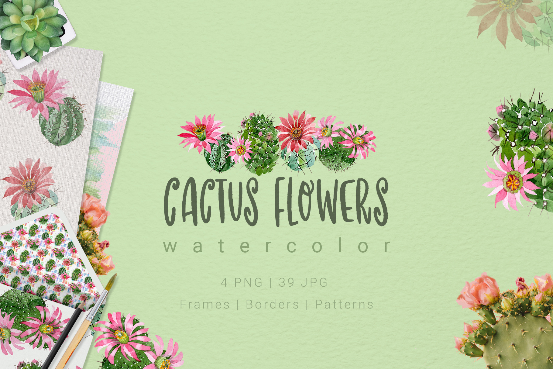 Cactus flowers watercolor set | Seasonal Illustrations ~ Creative Market