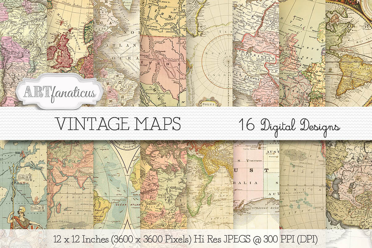 VINTAGE MAPS Digital Paper Designs, an Illustration by Artfanaticus