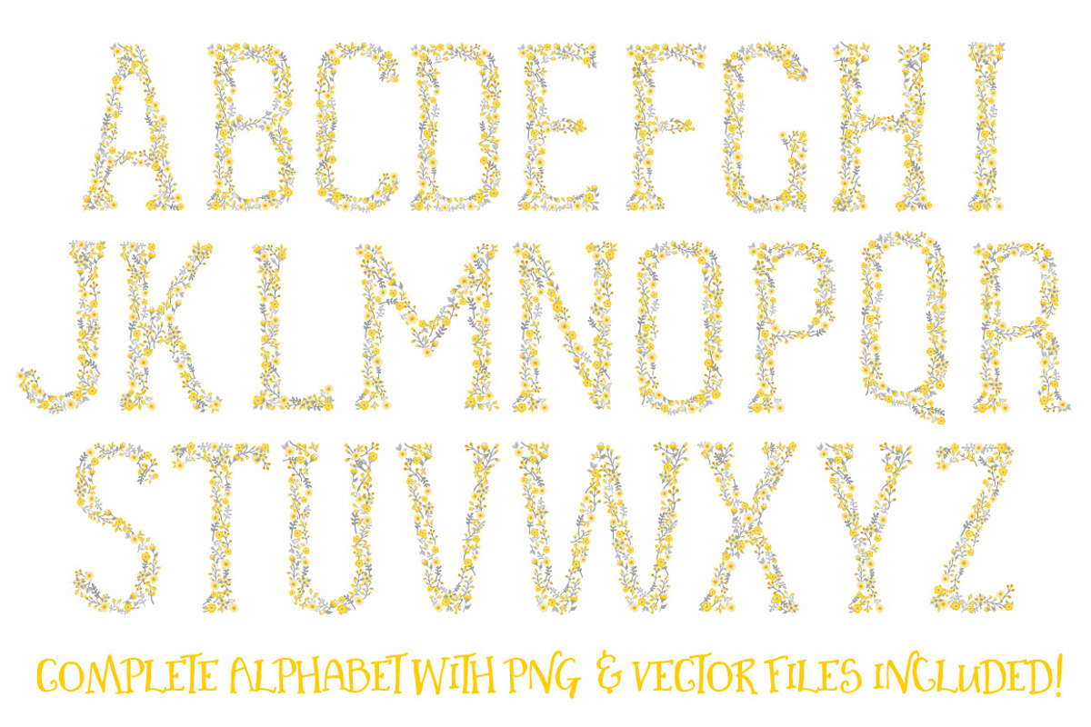 Sunshine Yellow Floral Alphabet, an Illustration by Amanda Ilkov