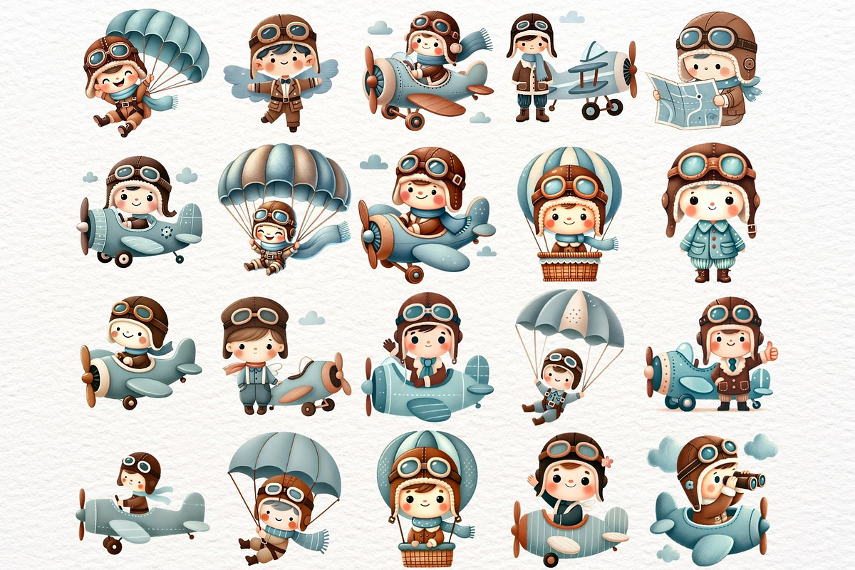 Cute Aviator Watercolor Clipart PNG, a Person Illustration by Nicolle's ...