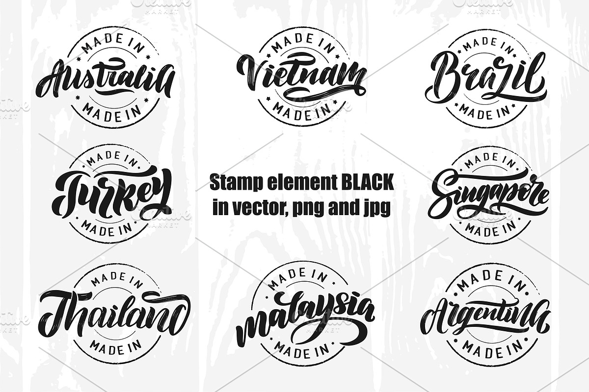 Set of stamps popular country, a Decorative Illustration by Lettering_Logo