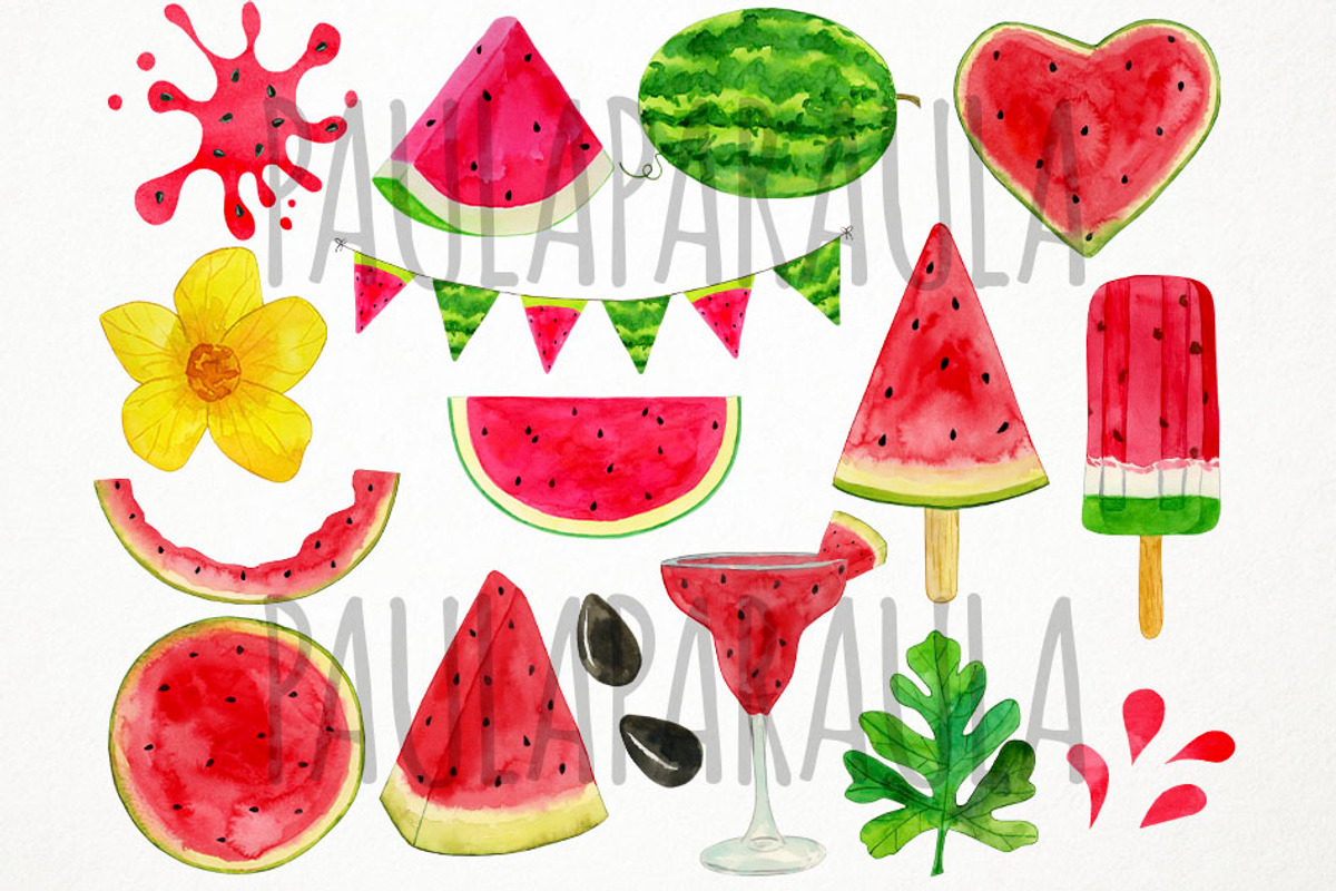 Watercolor Watermelon Clipart, Fruit, an Illustration by Paulaparaula