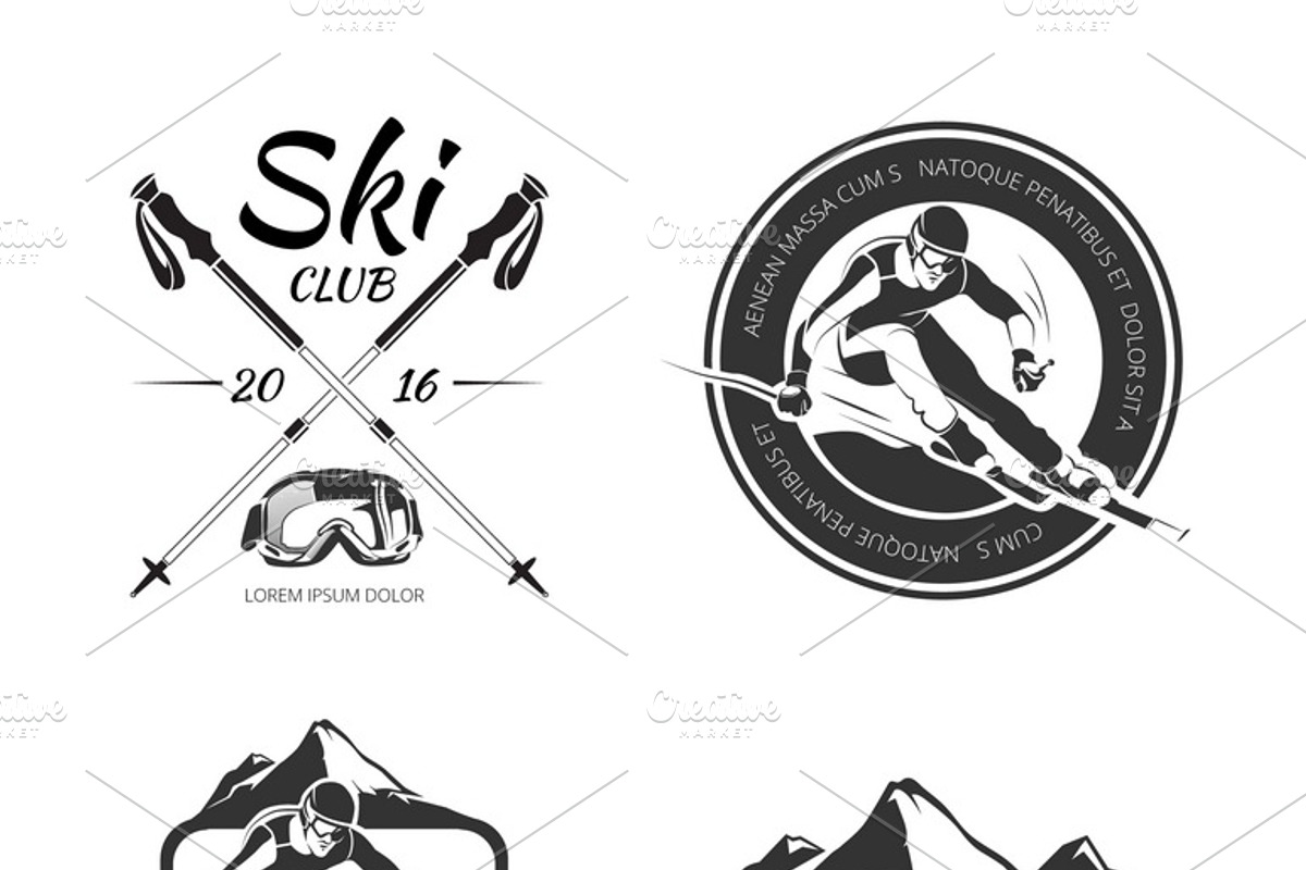 Vintage winter sports logos set, a Seasonal Illustration by Microvector