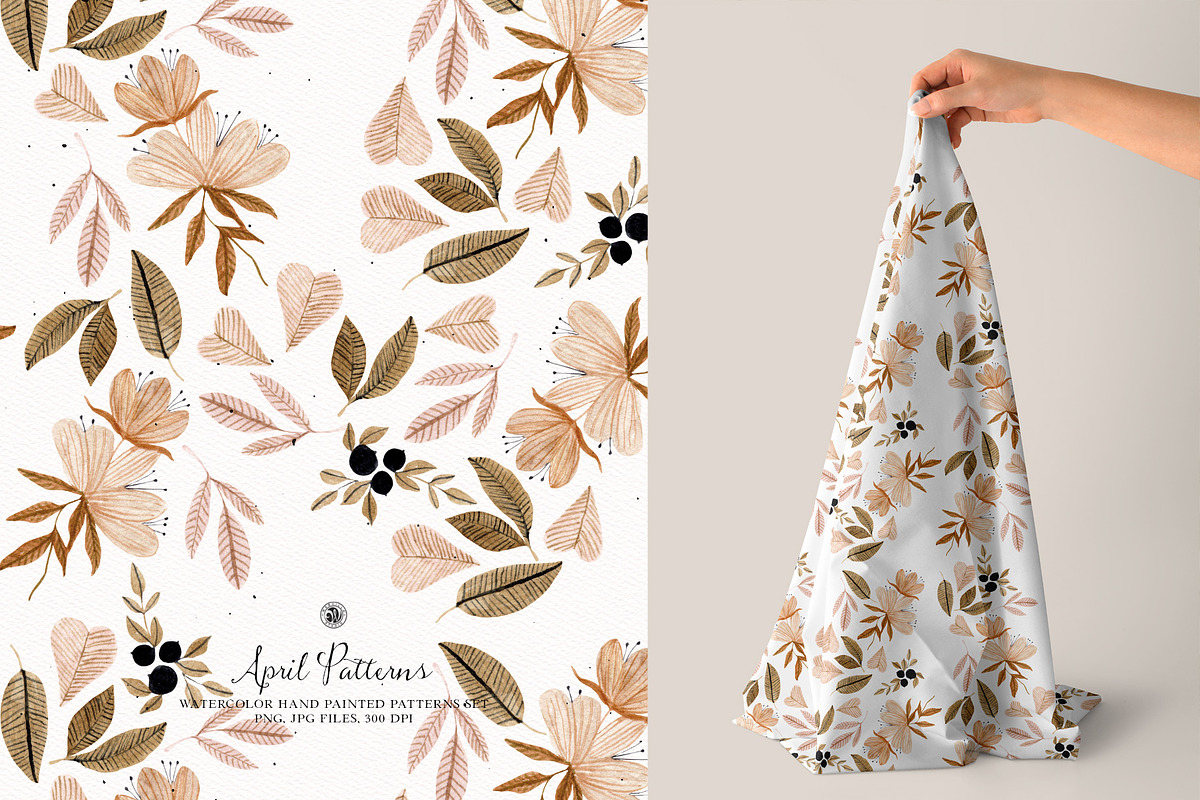 April Patterns - watercolor patterns, a Pattern Graphic by Webvilla Studio