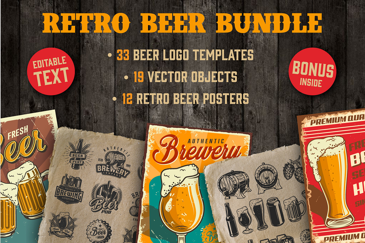 Retro Beer Bundle, a Poster Template by DGIM studio
