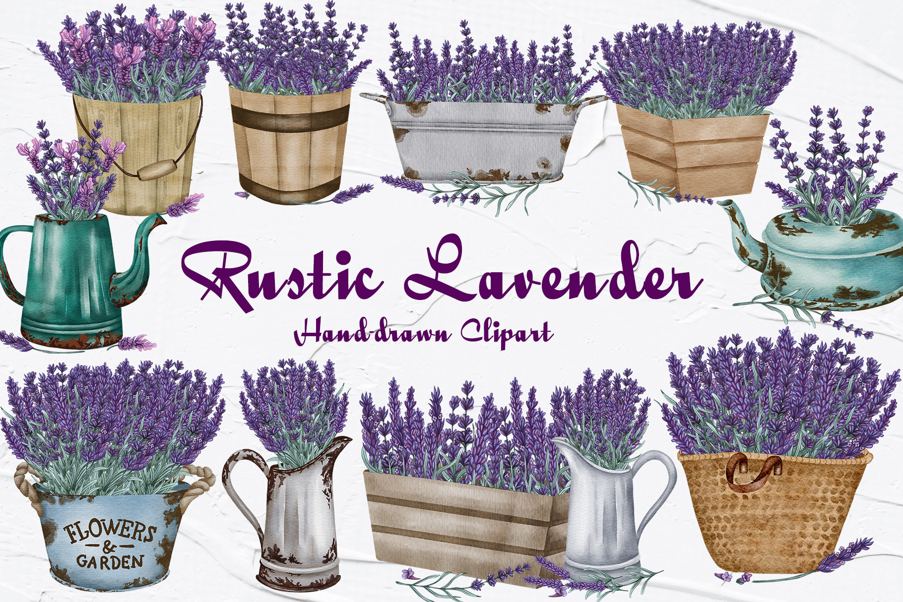Rustic Lavender Watercolor Clipart, an Illustration by BarvArt
