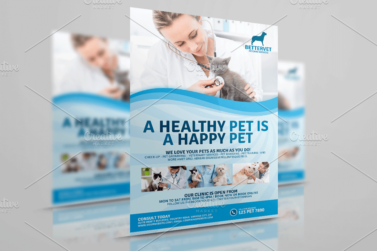 Veterinary Clinic and Service Flyer, a Flyer Template by PSDPixel