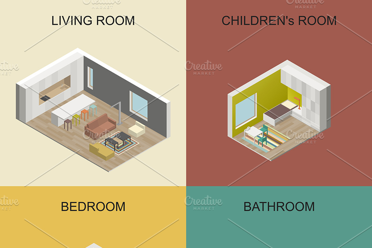 Interior isometric rooms, a Graphic by bolotoff
