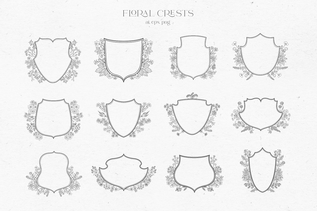 Floral Crests for Wedding & Monogram, a Decorative Illustration by ...