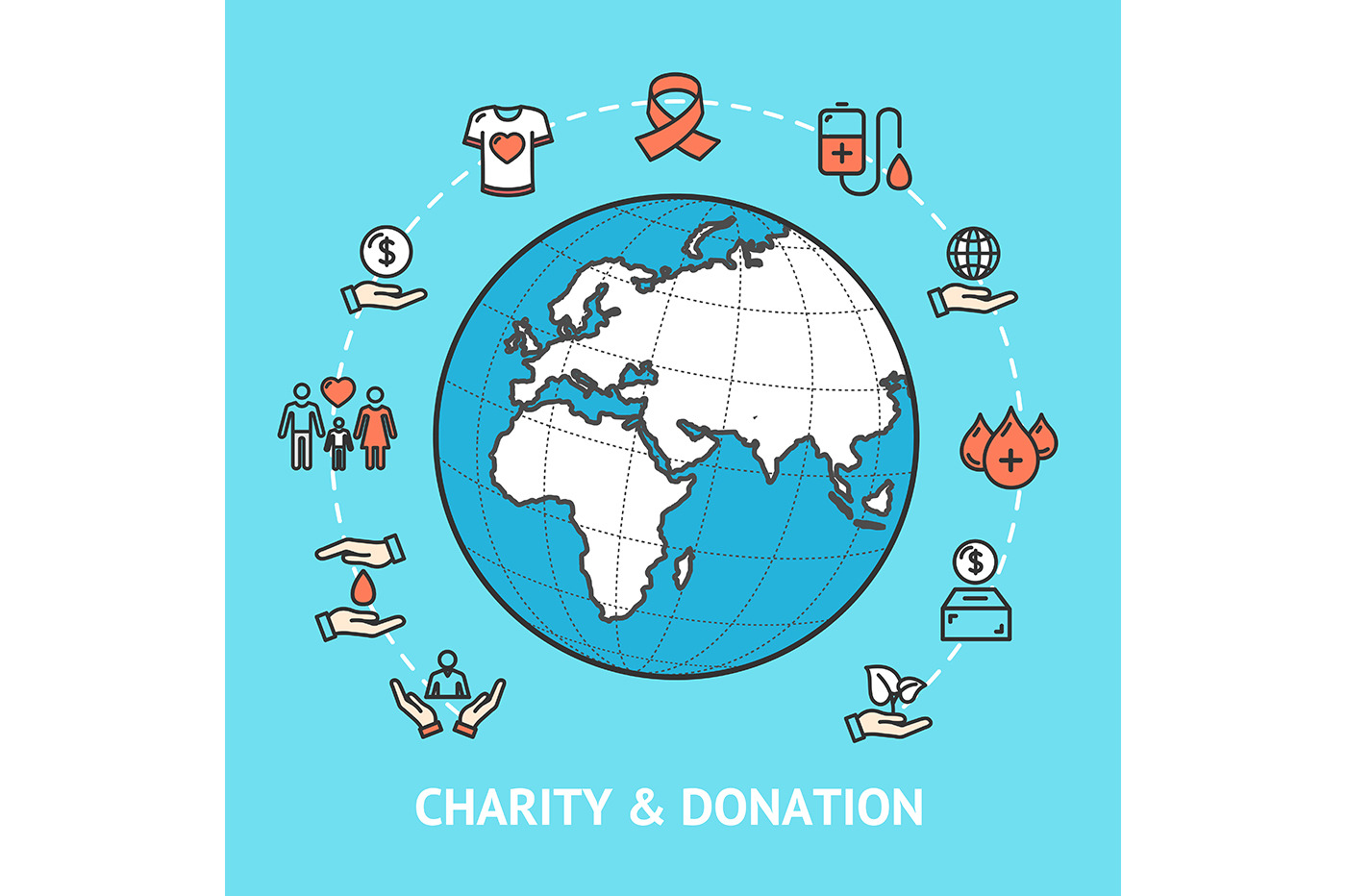 Charity Donation with Map Globe. | Healthcare Illustrations ~ Creative ...