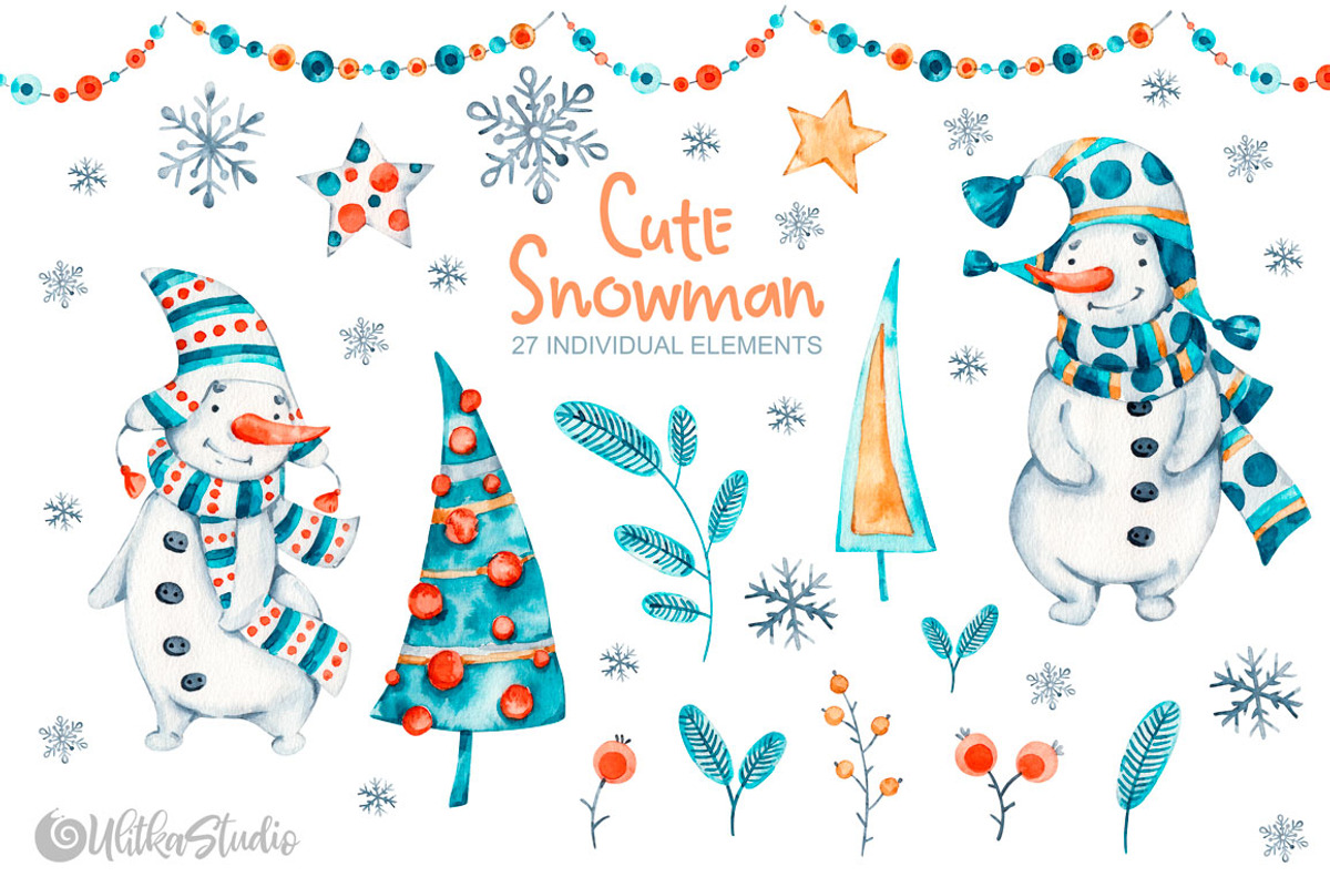 Cute Snowman. Christmas clipart, a Decorative Illustration by ...