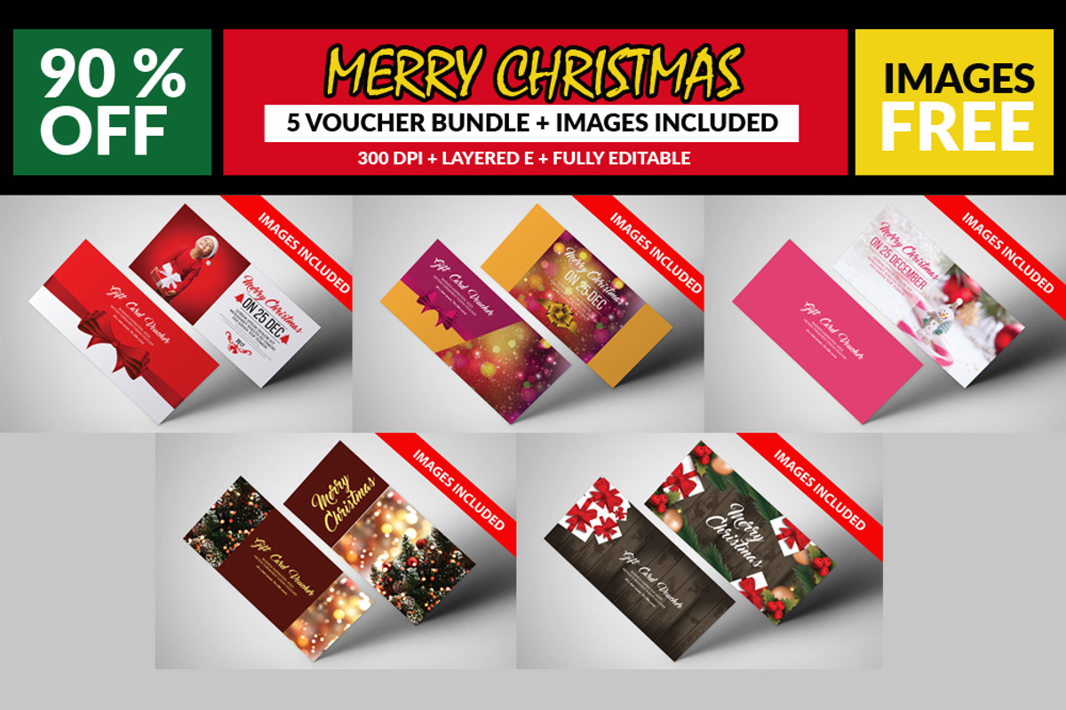 5 Christmas Gift Voucher Bundle, a Card Template by Psd Templates ...