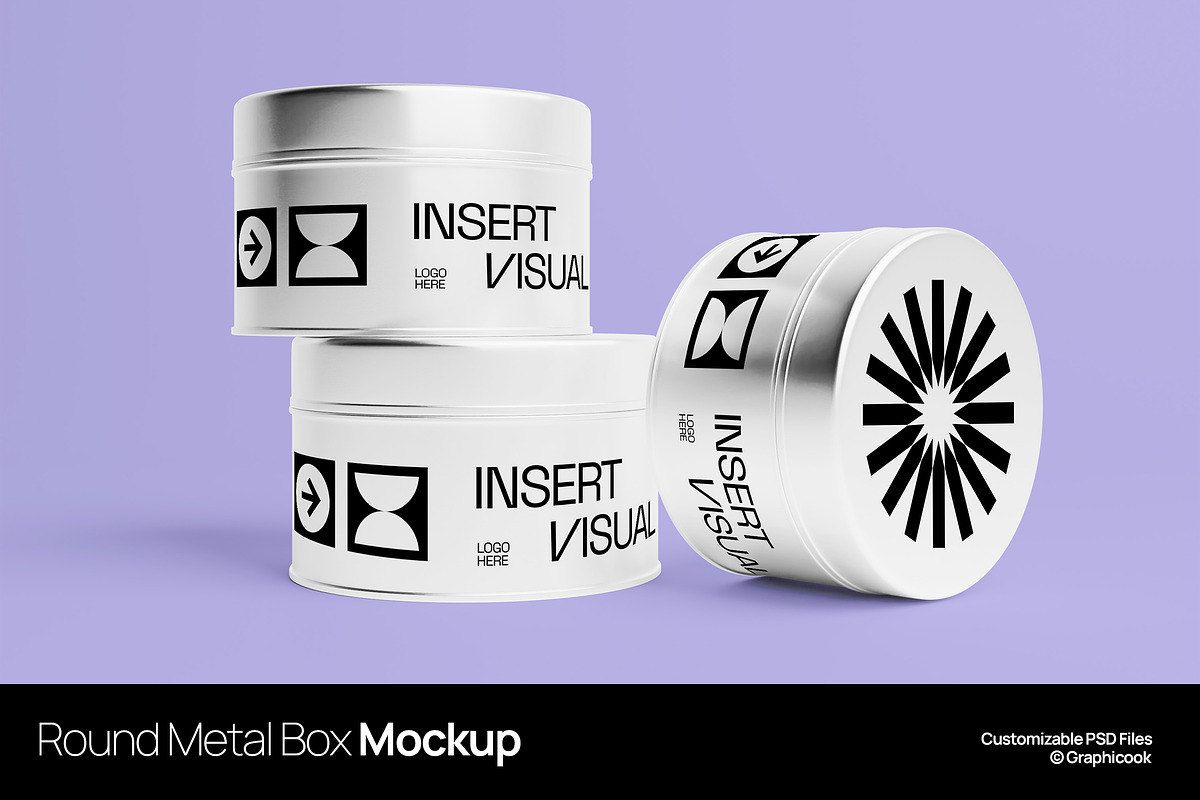 Round Metal Box Mockup, a Packaging Mockup by graphicook