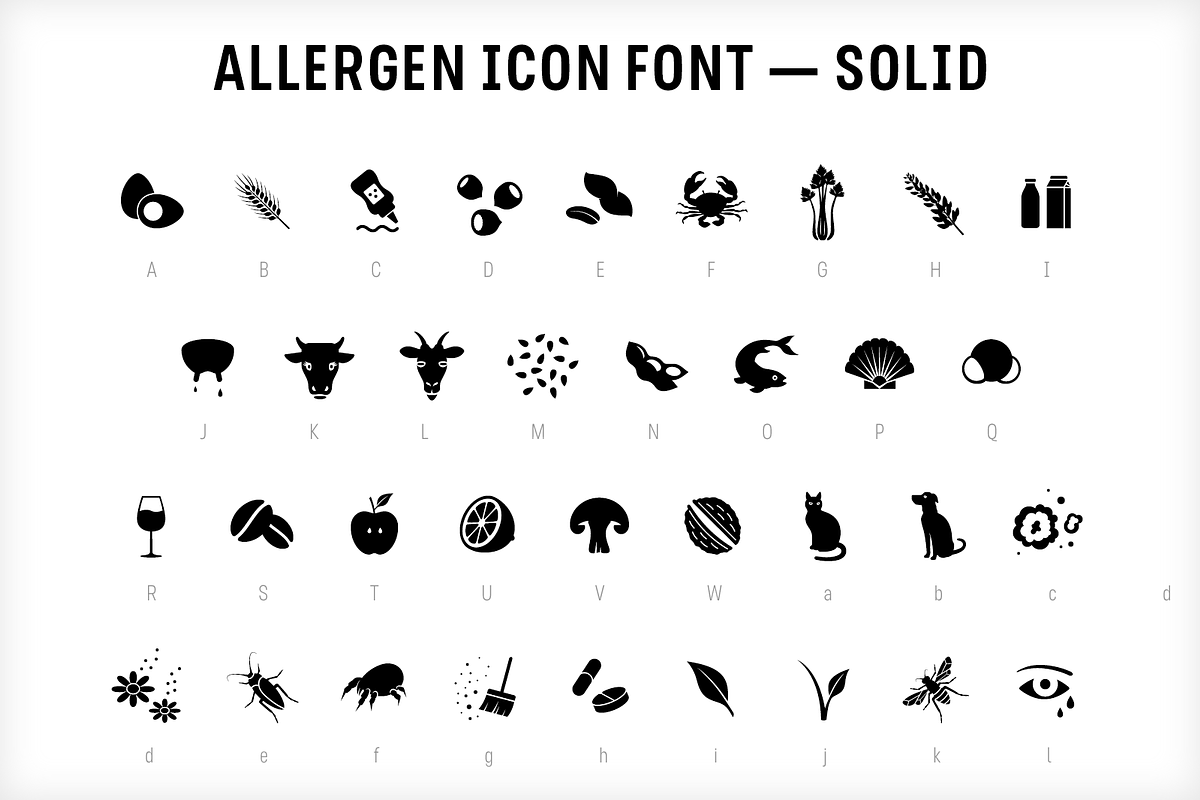 Food & Allergen icon font set, a Symbol Font by Studio Dot by dot