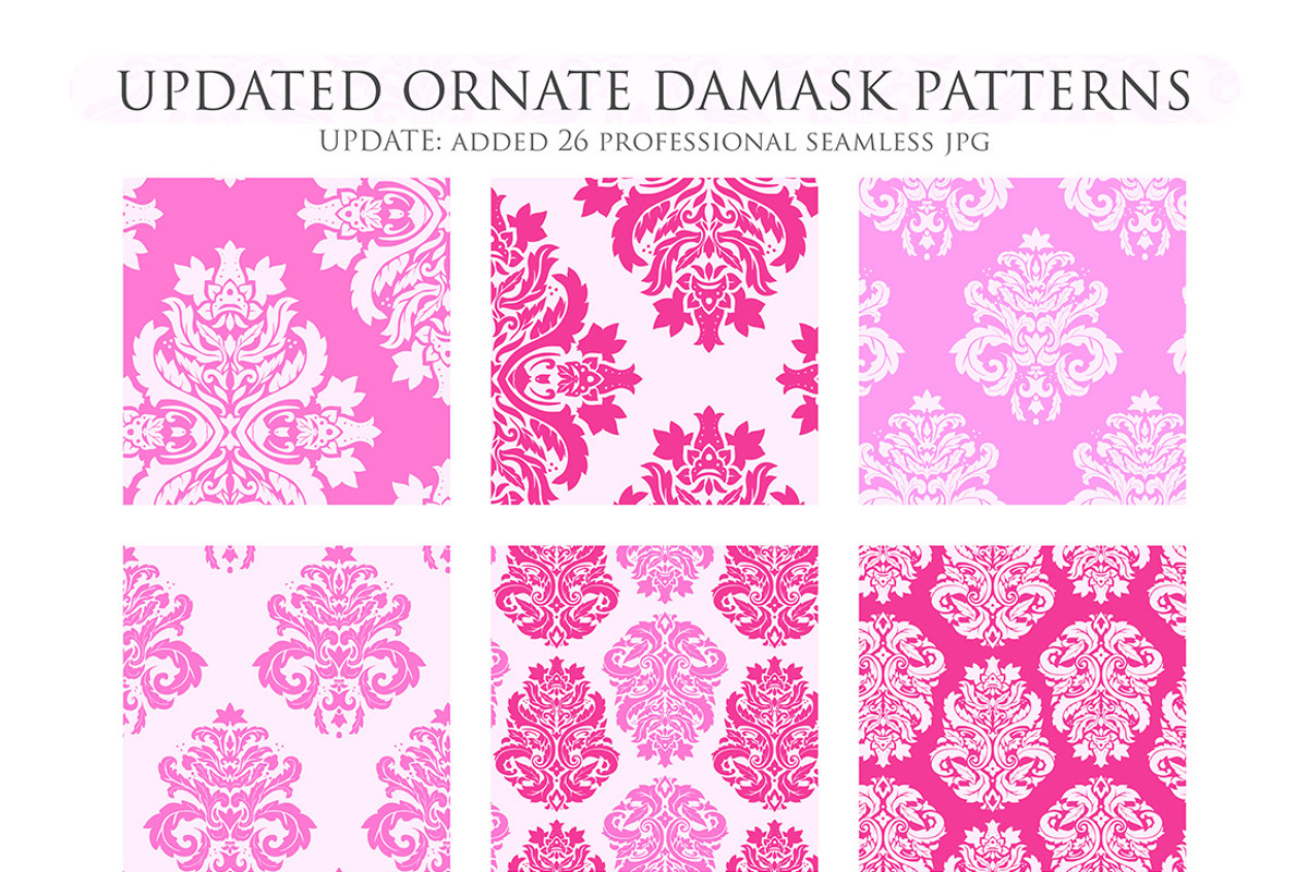 28 Bright Pink Damask Digital Paper, a Pattern Graphic by Avenie Digital