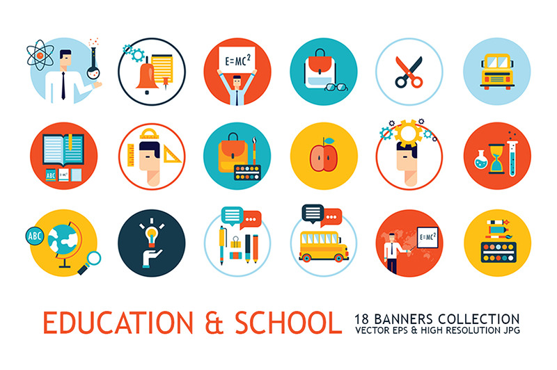 18 school education modern icon set, an Education Illustration by Anttoniu