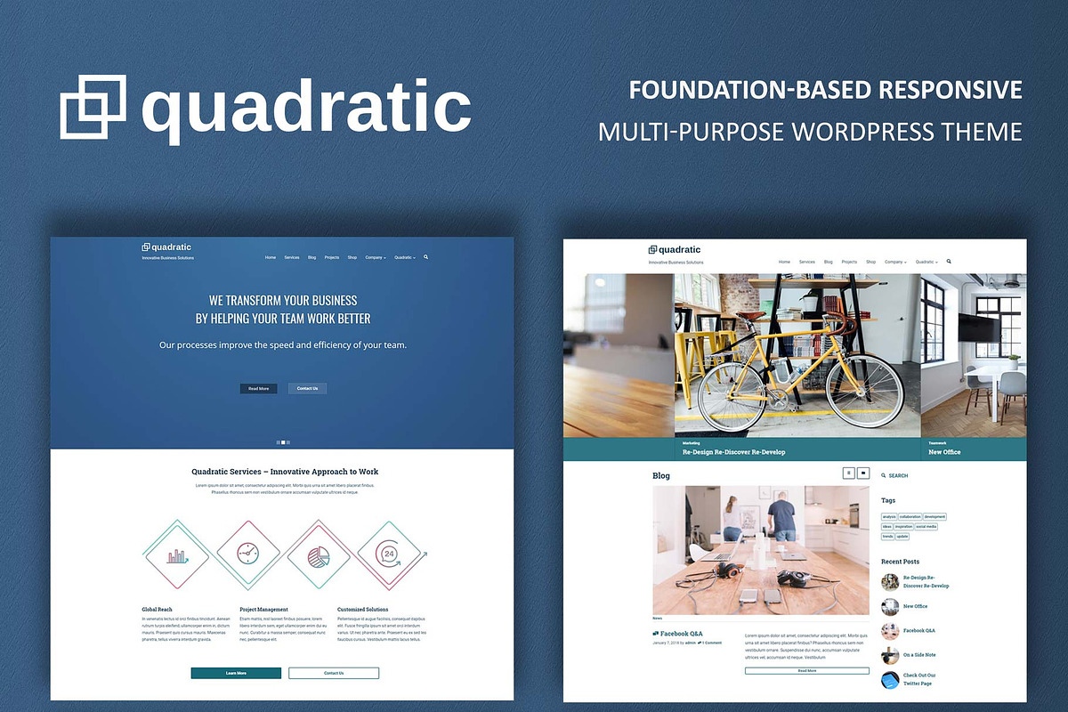Quadratic - Milti-purpose Theme, a WordPress Template by Fort Pandemonium | Creative Market