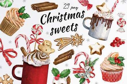 Watercolor Christmas Treats & Sweets | Food Illustrations ~ Creative Market