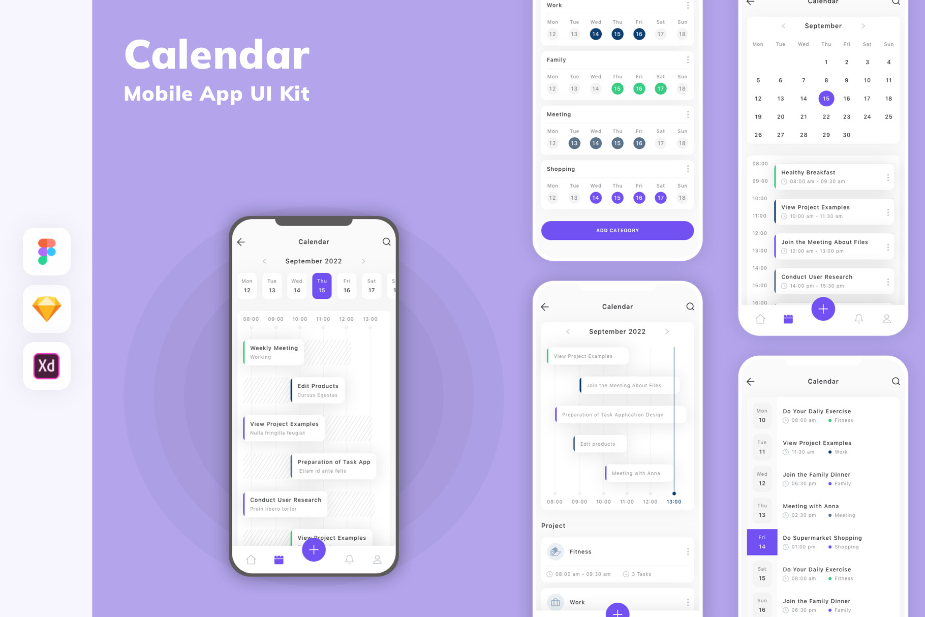 Calendar Mobile App UI Kit, an UI Kit Template by uicube | Creative Market