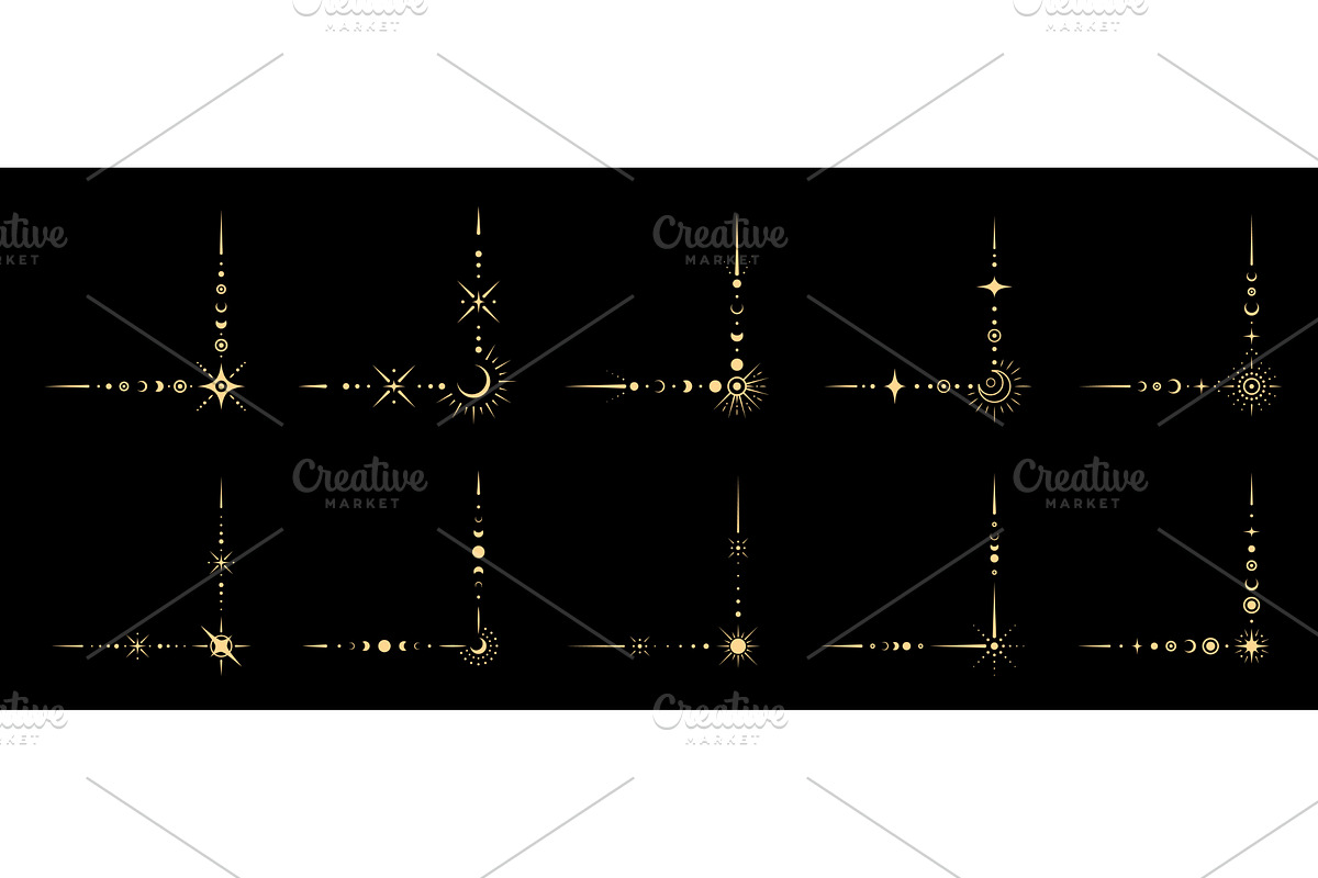 Magic border corners, astrology, a Decorative Illustration by Vector ...