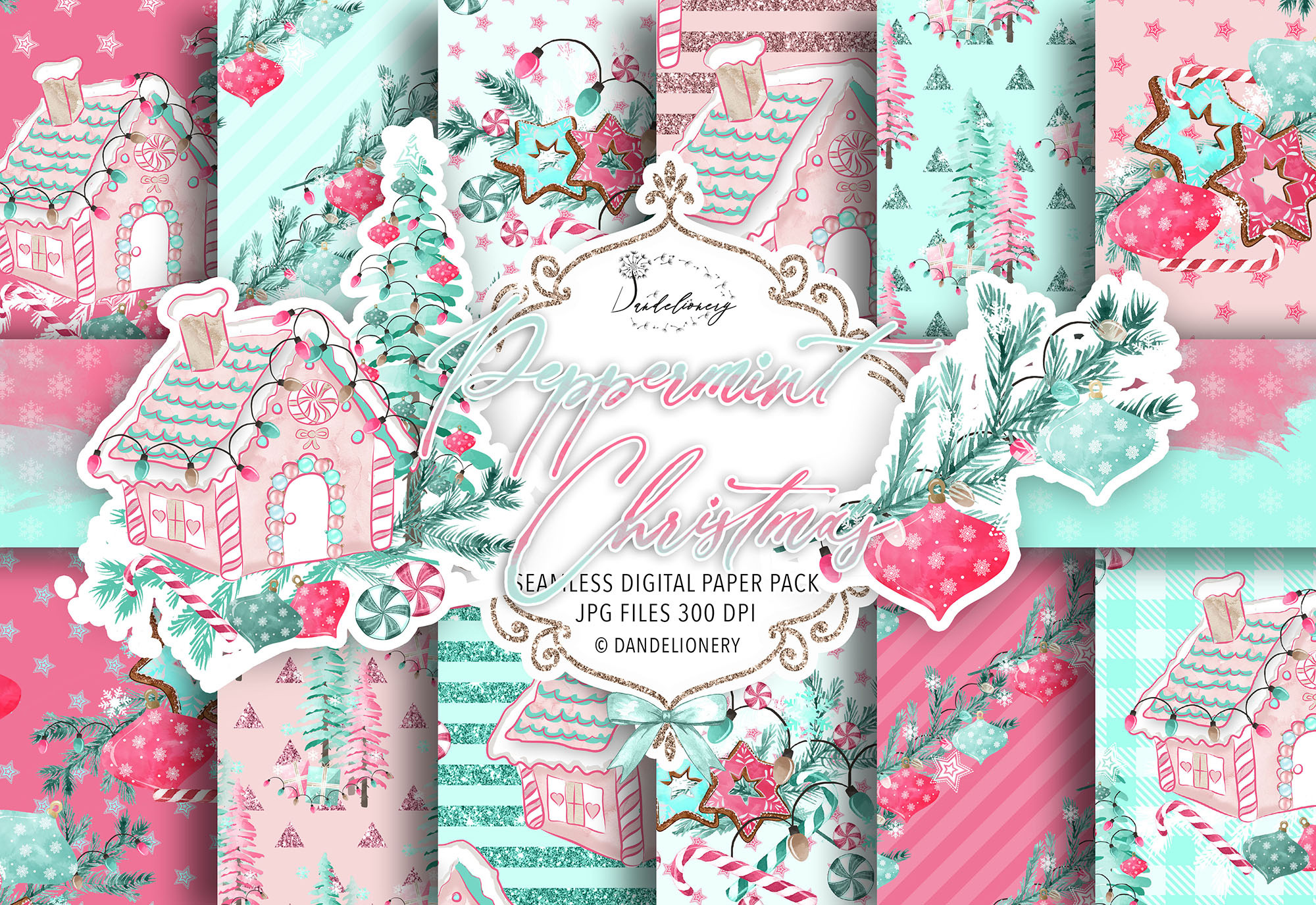Peppermint Christms digital papers, a Pattern Graphic by designloverstudio