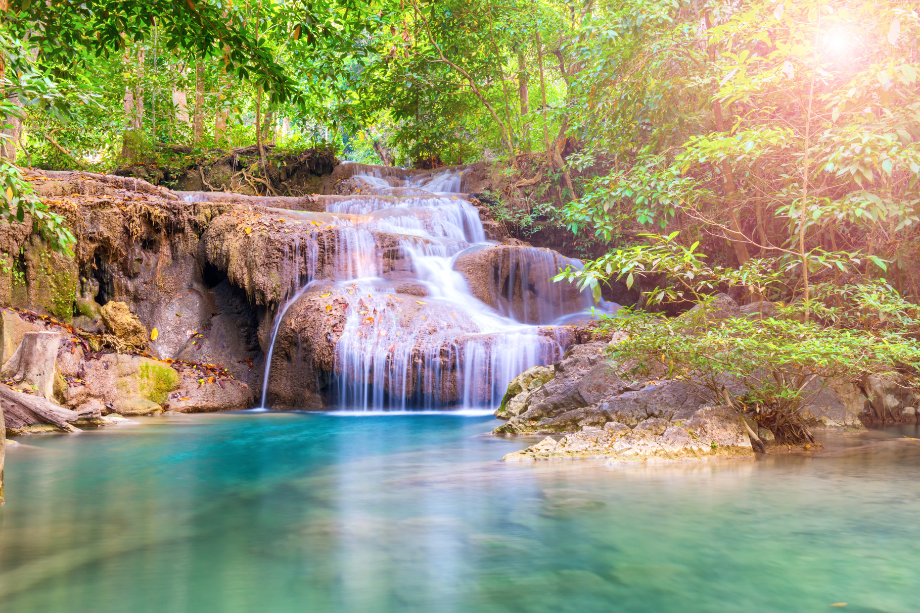 Beautiful waterfall in wild forest containing landscape, waterfall, and ...