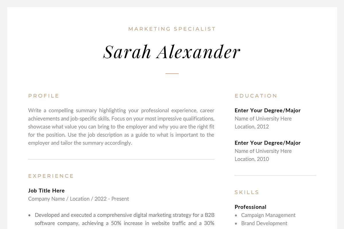 Modern & Chic Resume Template Sarah, a Resume Template by Olympia Resume