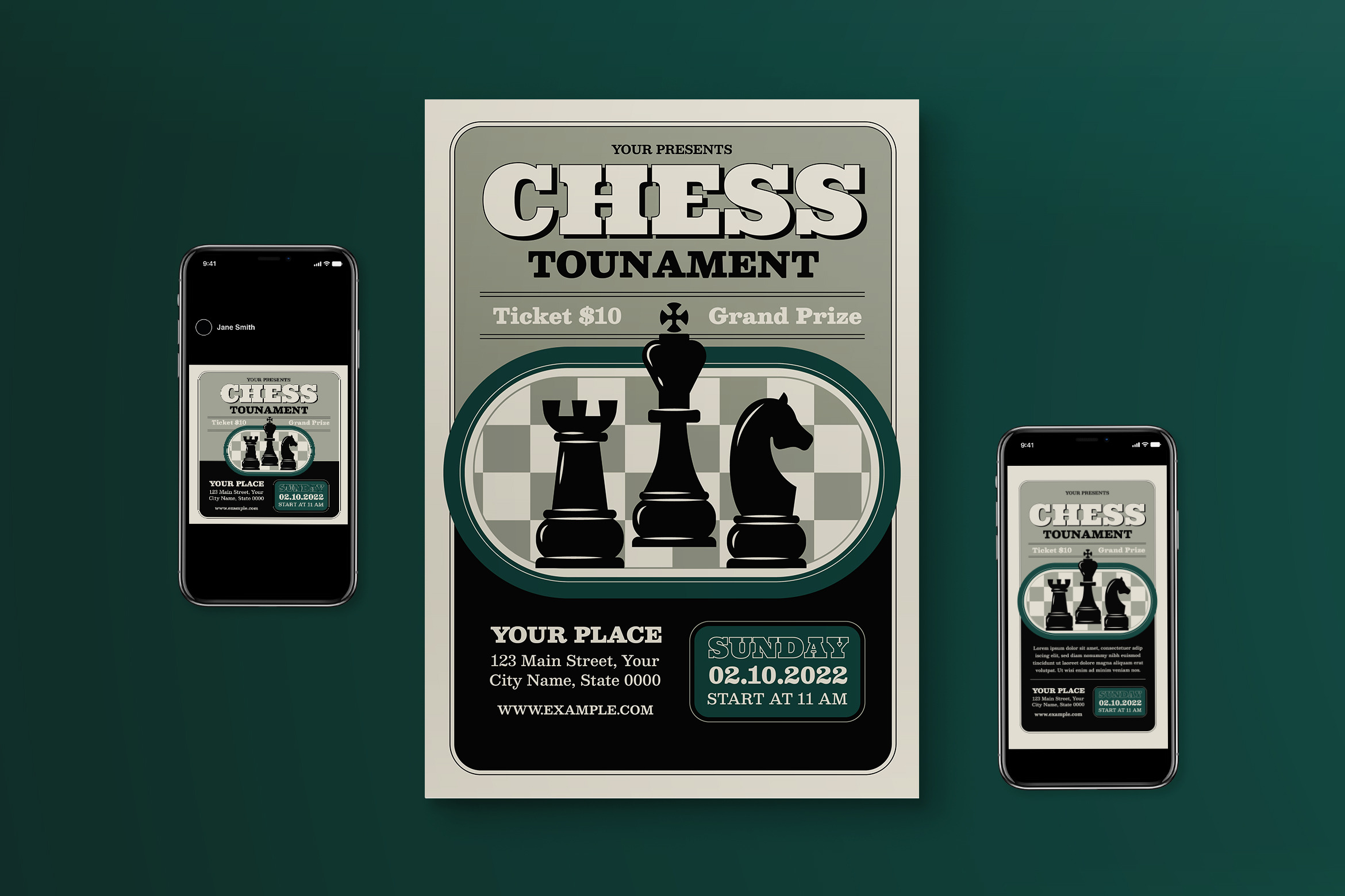 Retro Chess Tournament Flyer Set | Flyer Templates ~ Creative Market